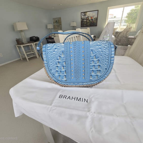 Brahmin | Bags | Brahmin Blue Crossbody Bag With Woven Detailing | Poshmark
